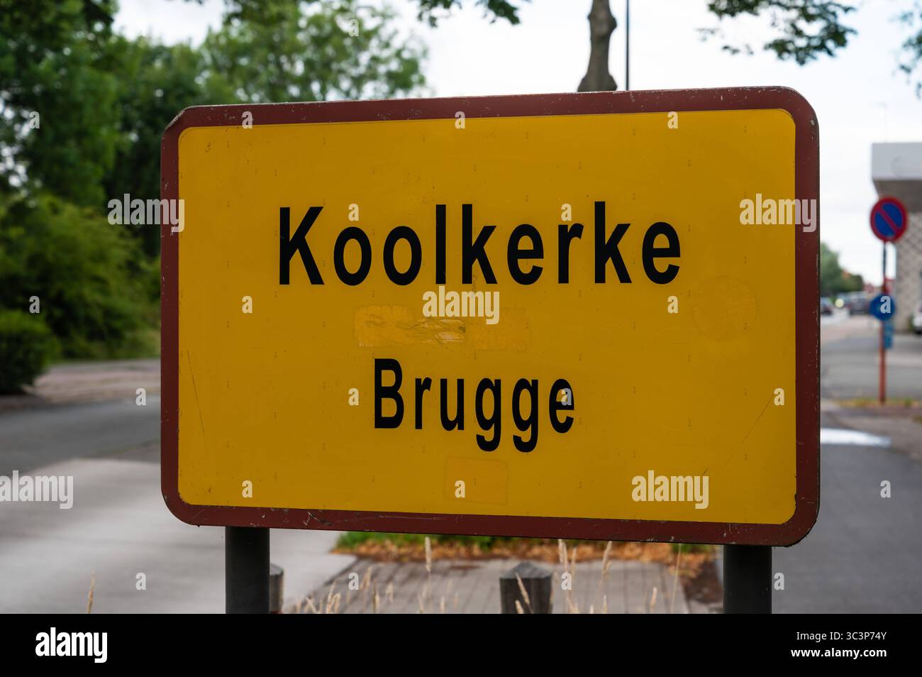 Road sign to the village of Koolkerke, part of Bruges, West Flanders ...