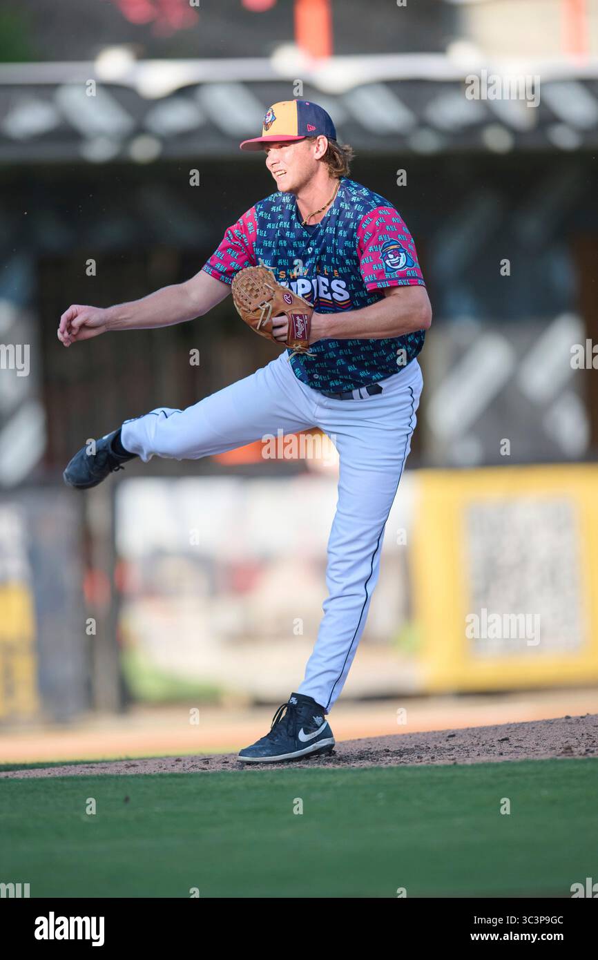 Asheville Hippies pitcher Cody Tucker (36) delivers a pitch during a ...