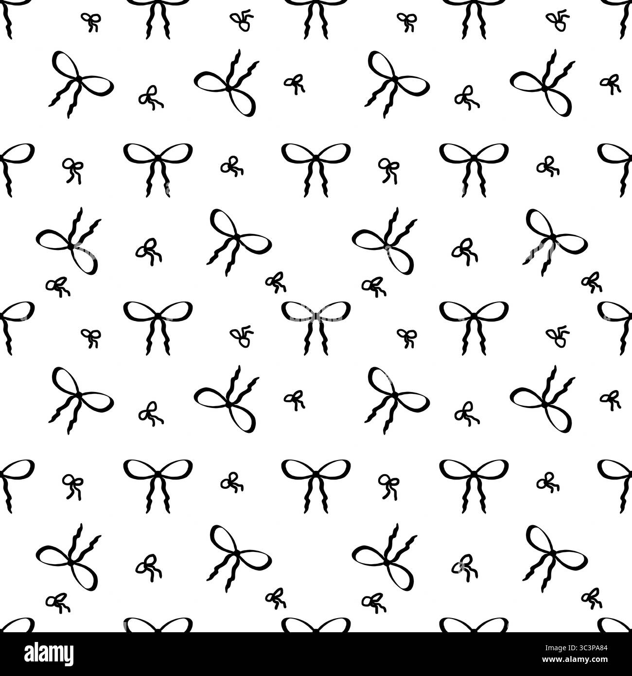 seamless pattern with black hand drawn bow, vintage elegant ...