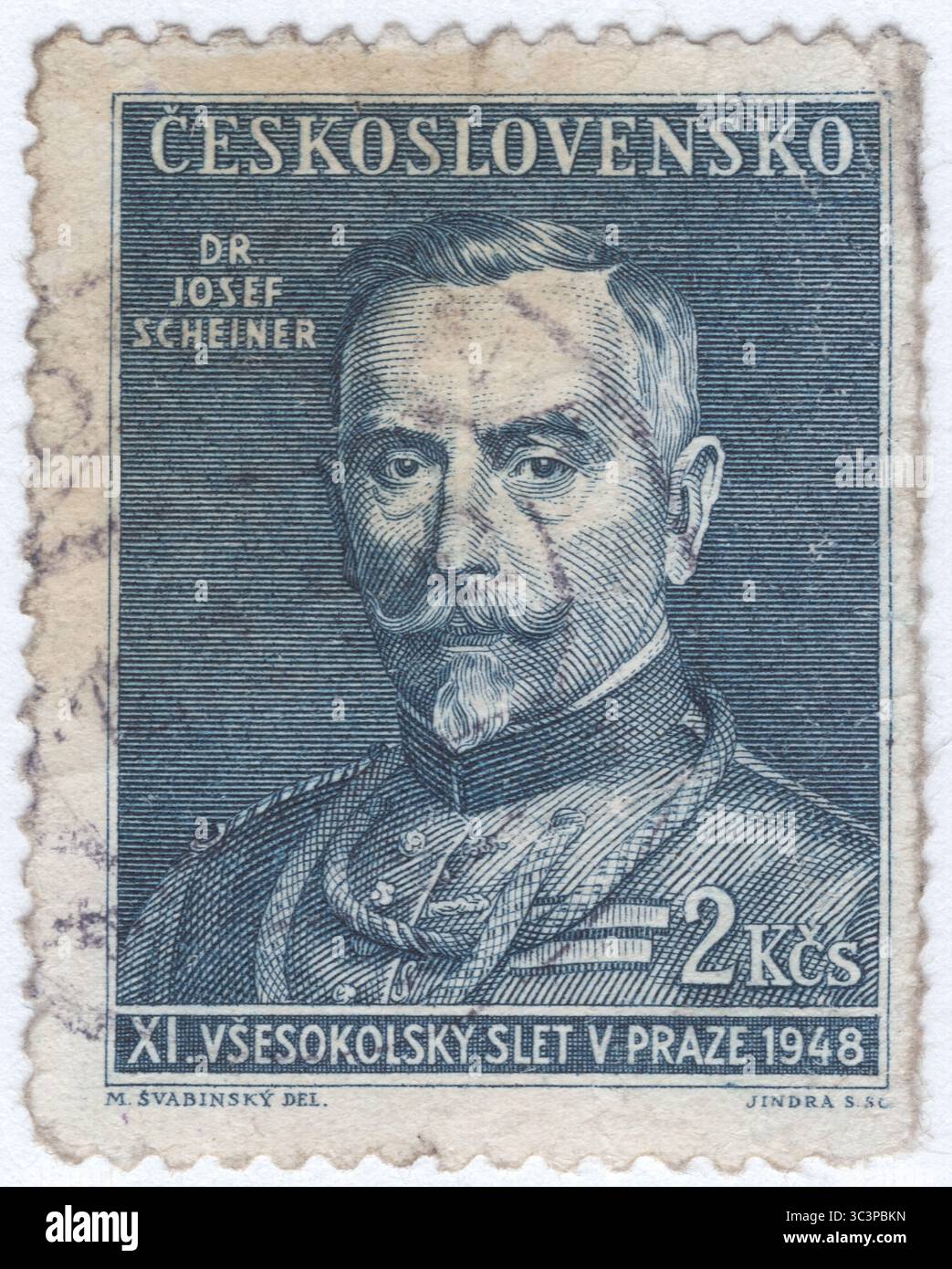 CZECHOSLOVAKIA - 1948 June 10: 2 koruna grey-blue postage stamp ...