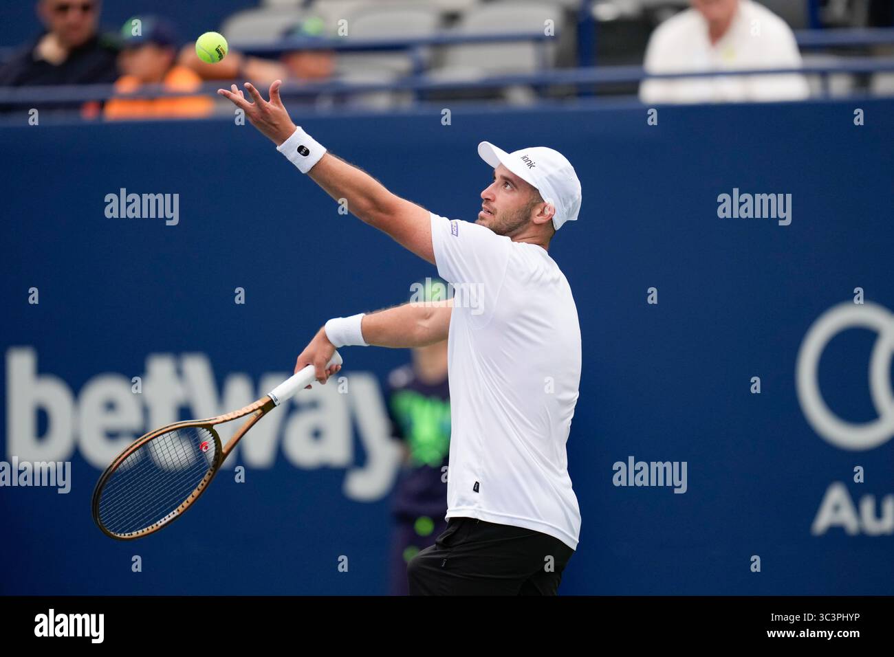 Dan Martin of Canada serves to Taro Daniel of Japan (not pictured ...