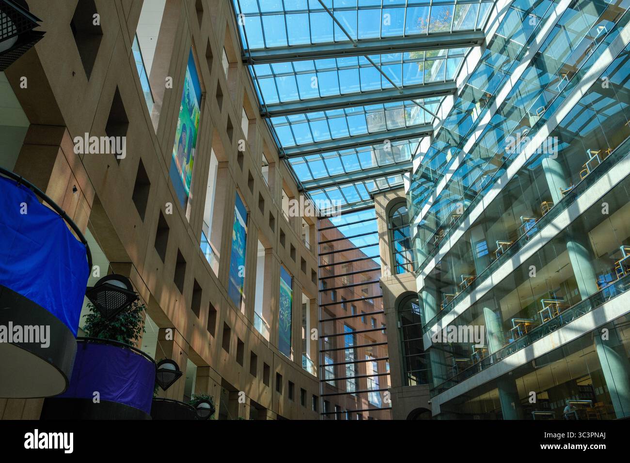 The contoured walls & glass roof & windows of the Vancouver Public ...