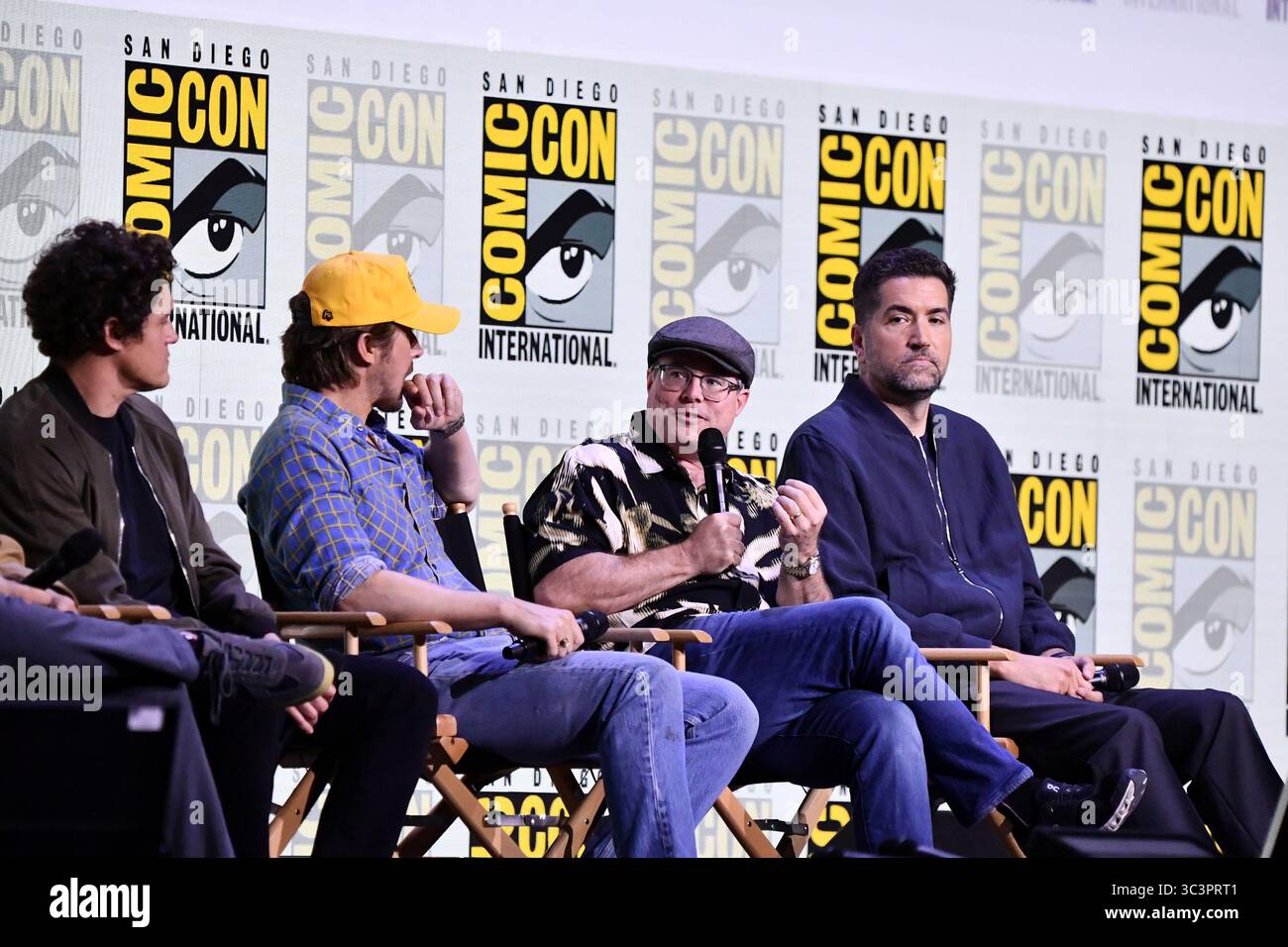 Director Phil Lord, from left, Ryan Gosling, Andy Weir, and Drew ...