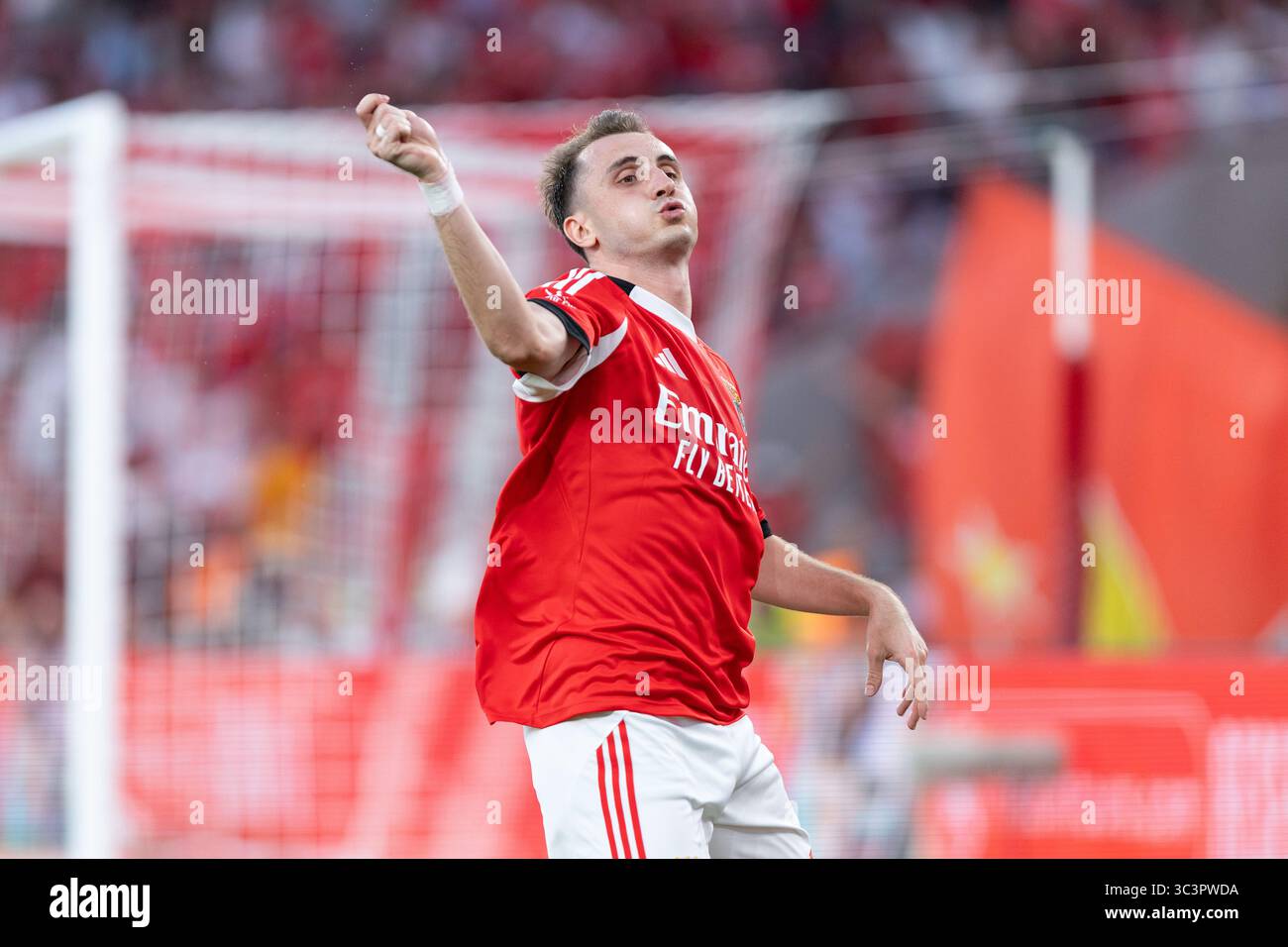 July 26, 2025. Lisbon, Portugal. Benfica forward from Turkey KEREM AKTURKOGLU (7) celebrating ...