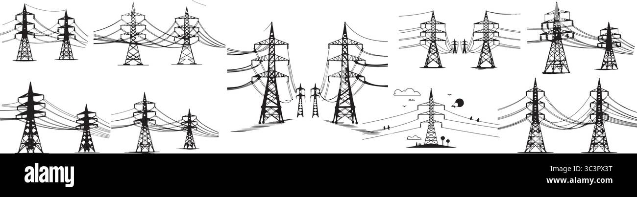 Collection of diverse transmission towers for energy infrastructure and ...