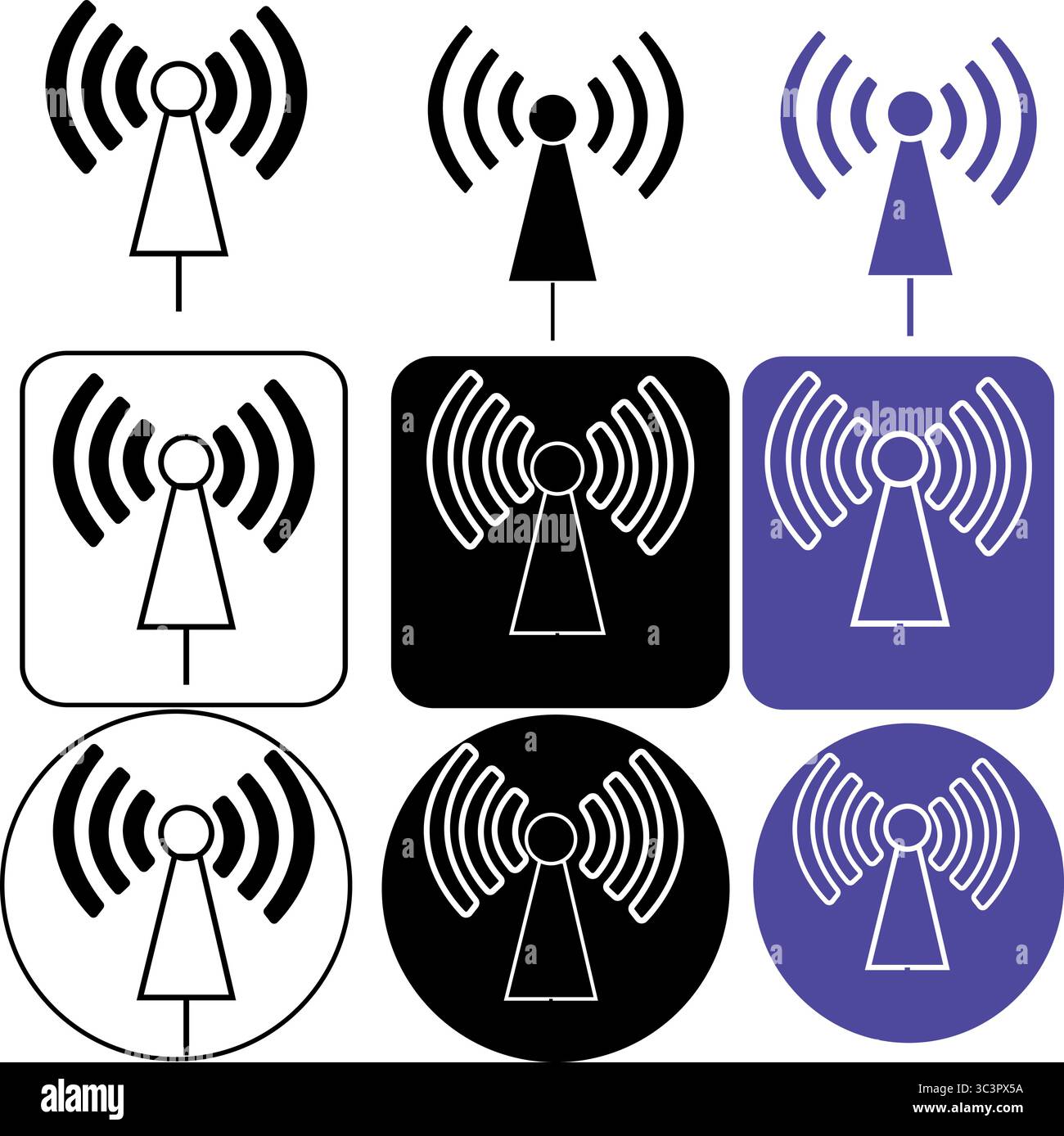 Set of modern communication tower icons in various shapes for technology concepts Stock Vector ...