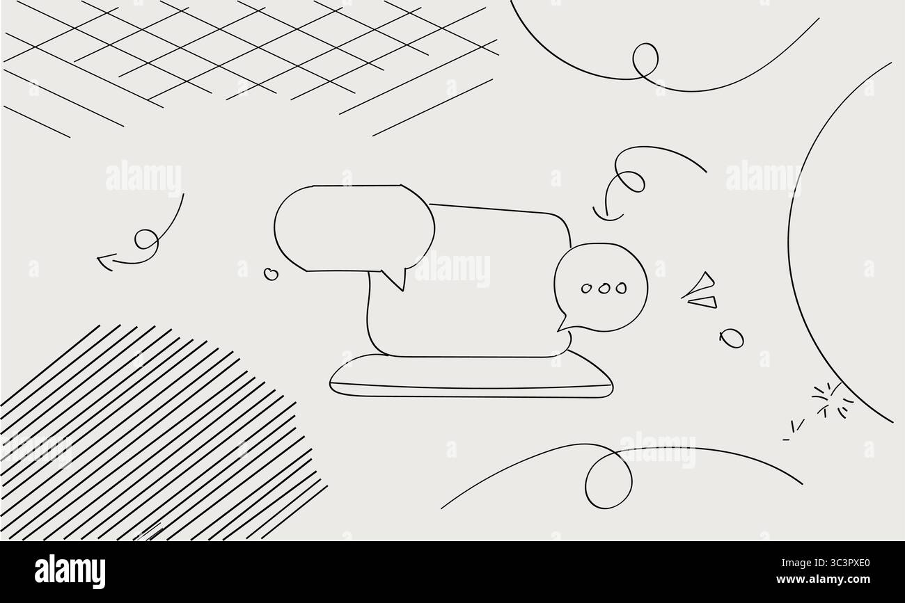 Modern laptop with speech bubbles illustrating communication, ideas ...