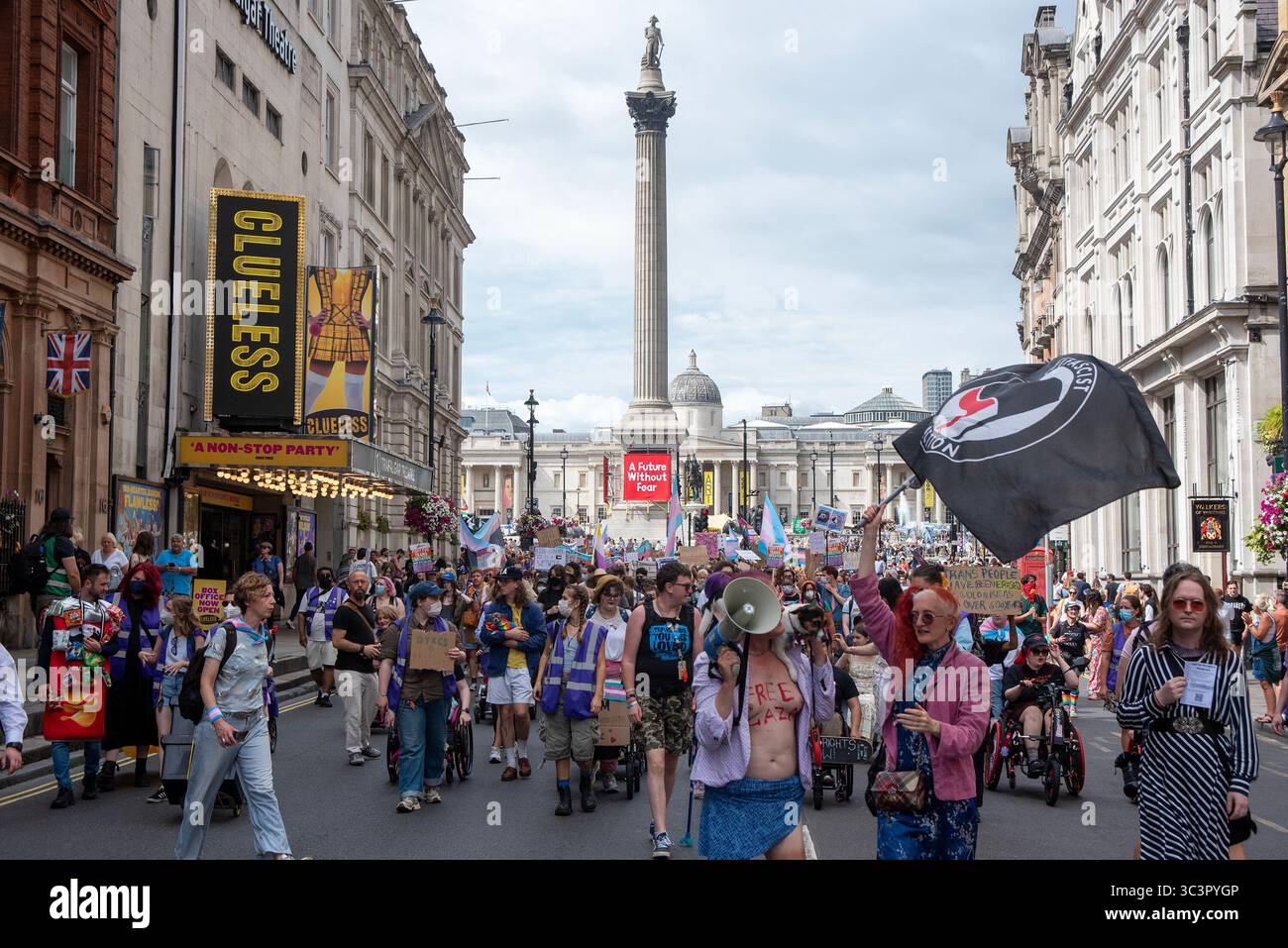 Protesters leave behind the Trafalgar Square during the Trans Pride ...