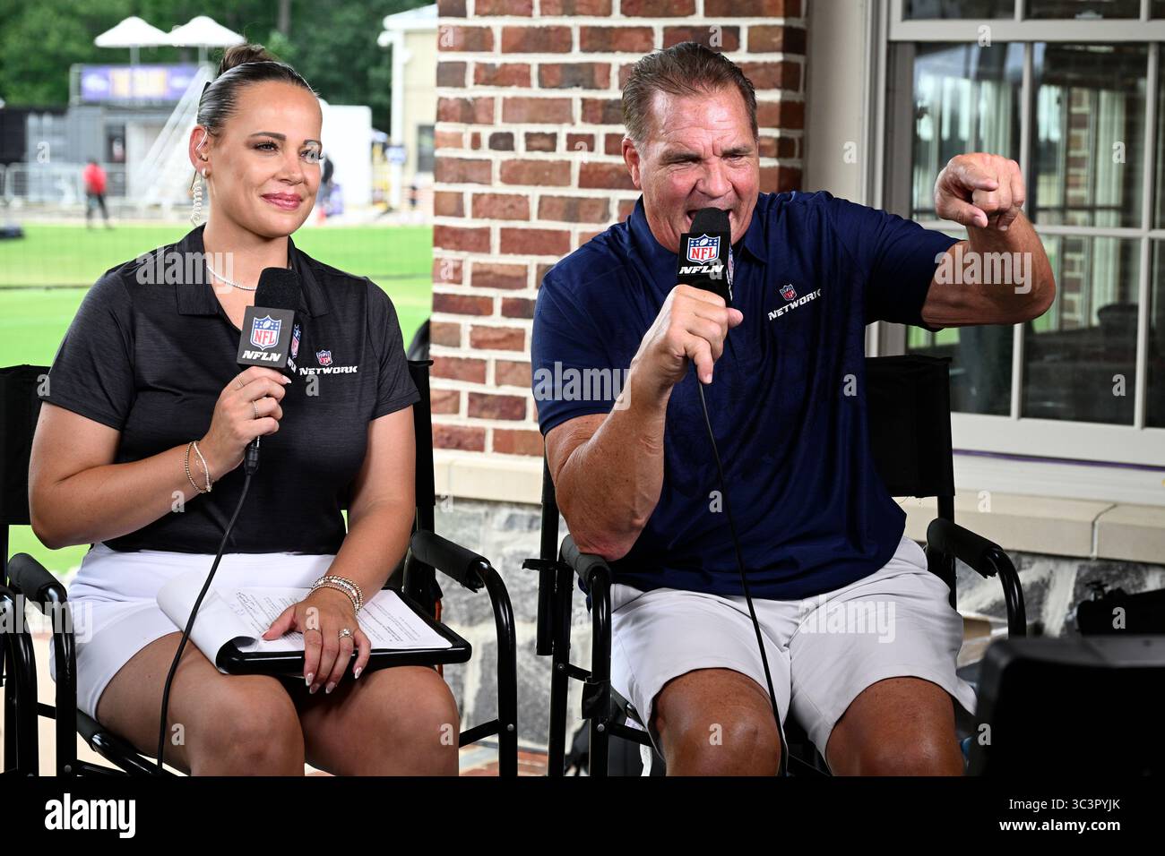 NFL Network reporters Bridget Condon, left, and Brian Baldinger, right ...