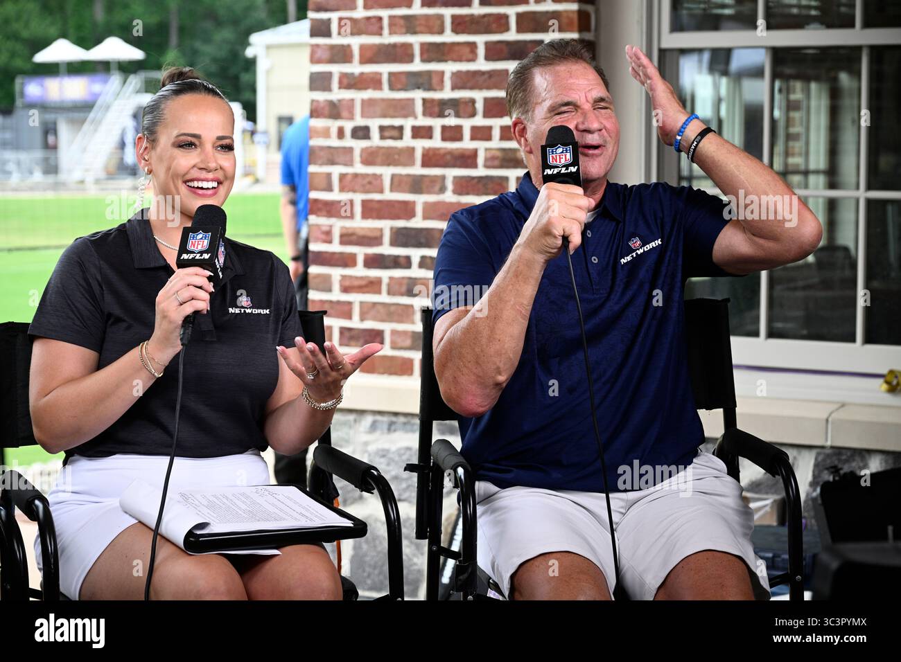 NFL Network reporters Bridget Condon, left, and Brian Baldinger, right ...