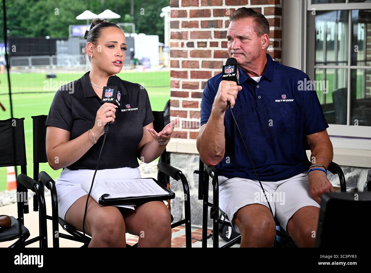 NFL Network reporters Bridget Condon, left, and Brian Baldinger, right ...