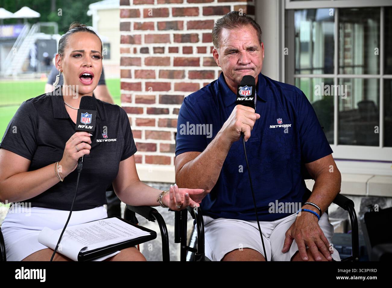 NFL Network reporters Bridget Condon, left, and Brian Baldinger, right ...
