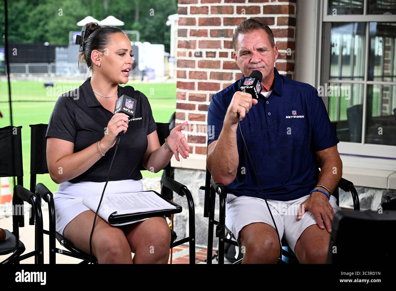 NFL Network reporters Bridget Condon, left, and Brian Baldinger, right ...