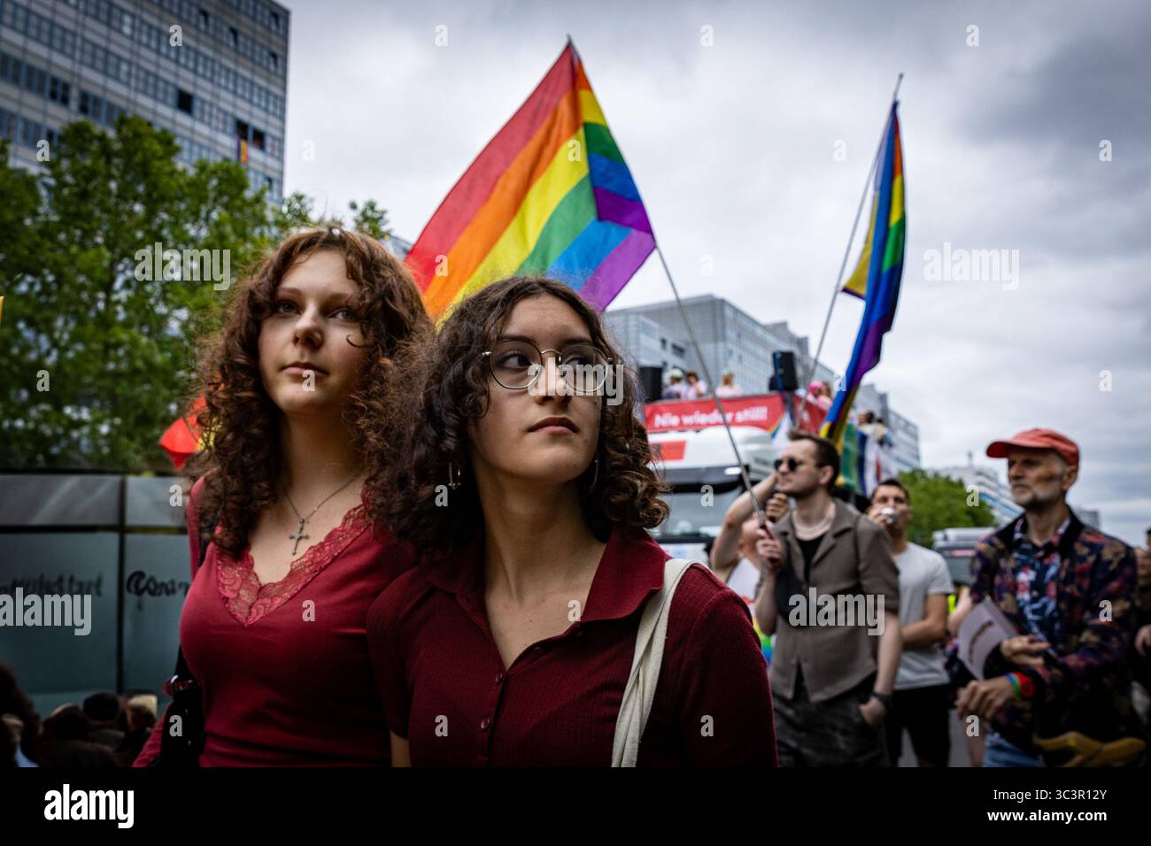 Participants in the Berlin Pride Parade wait in anticipation for the ...