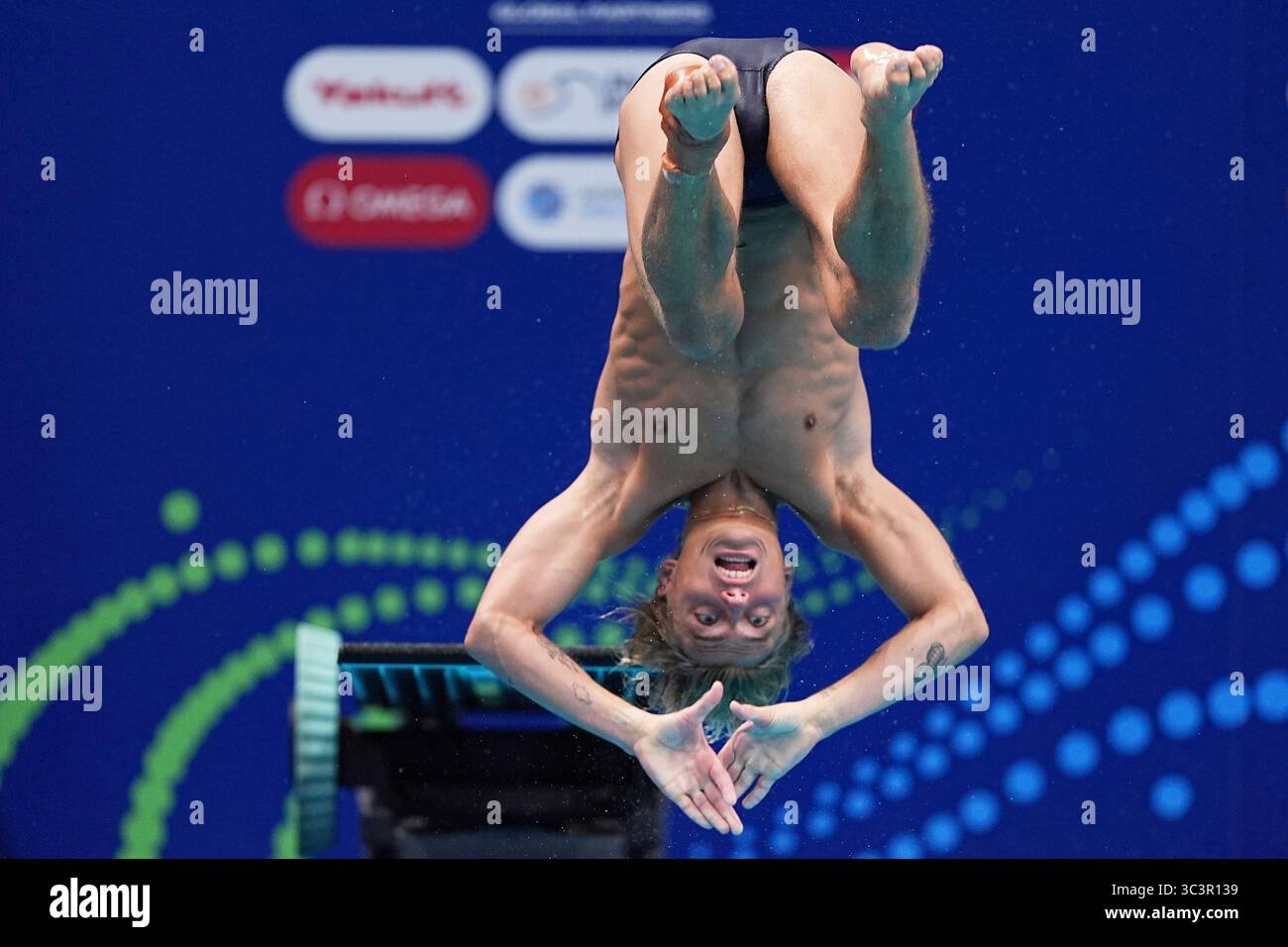 Elias Petersen of Sweden competes in the men's 1m springboard diving ...