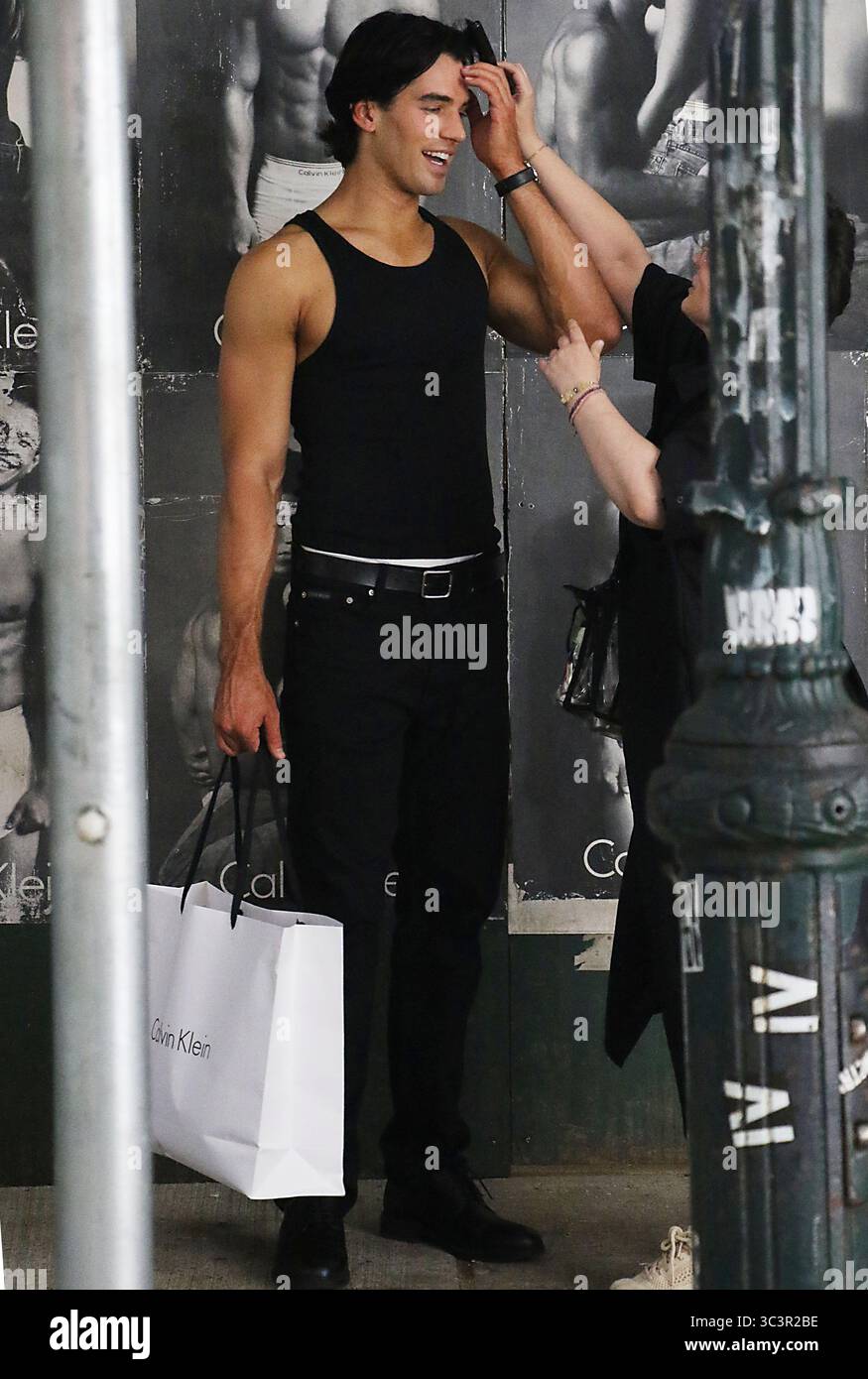 New York, NY July 25, 2025: Noah Fearnley filming on location for FX's series American Love ...