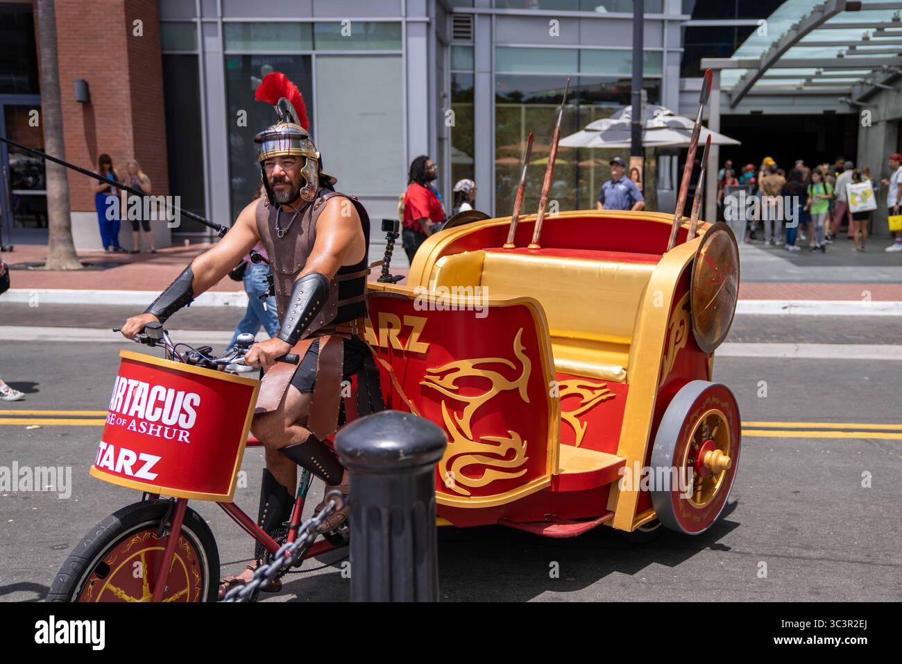 A pedicab driver dressed as a Roman gladiator promotes Spartacus: House ...