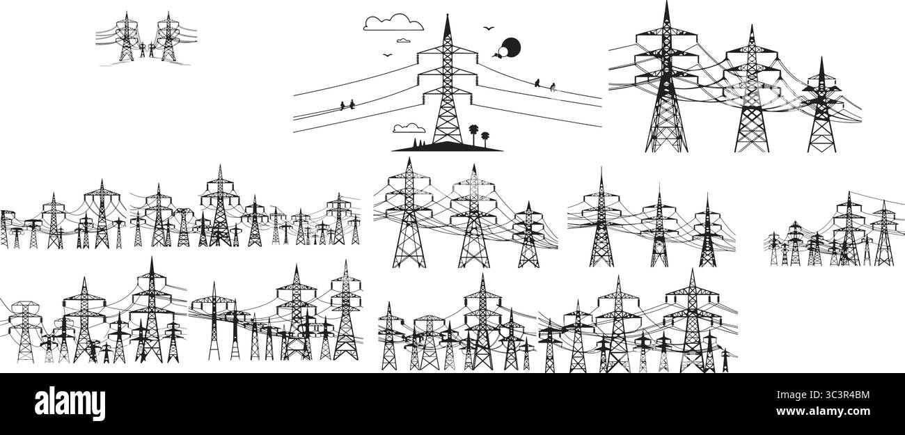 Collection of diverse transmission towers for energy infrastructure and ...