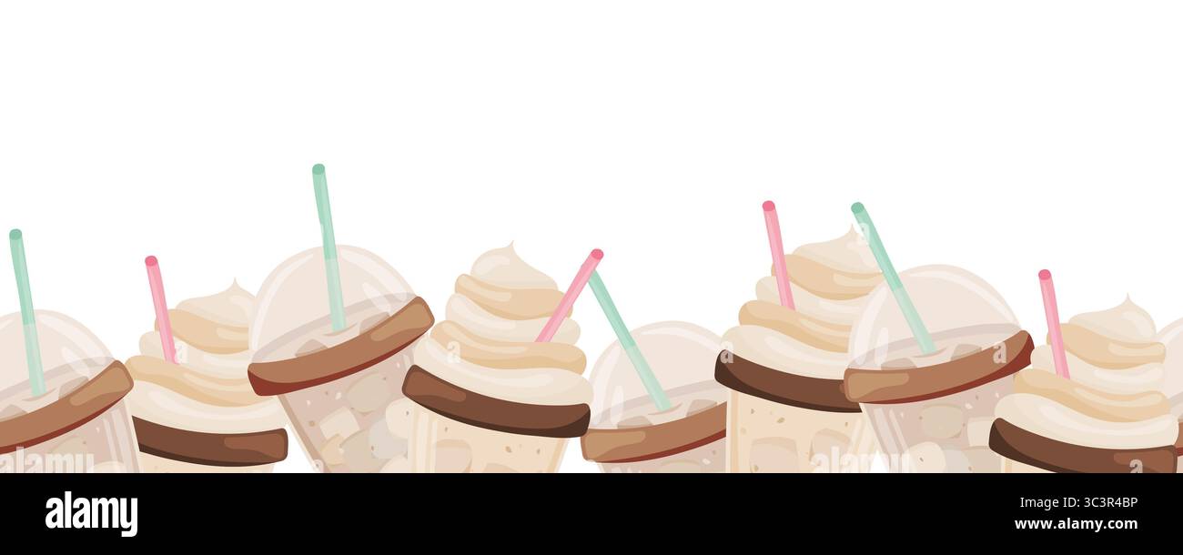 Seamless border with frappe and latte drinks at the bottom Stock Vector ...