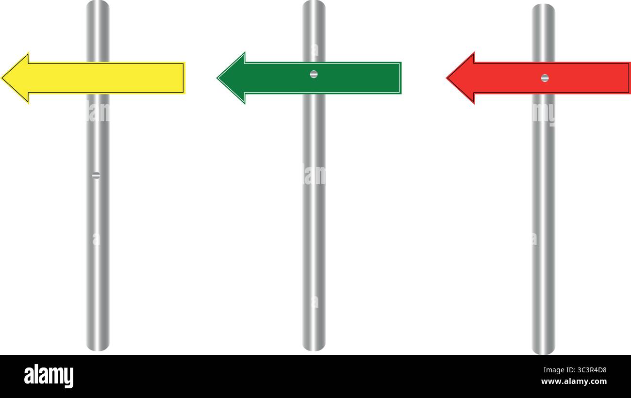 Directional signs pointing the way forward with green, red, and yellow ...