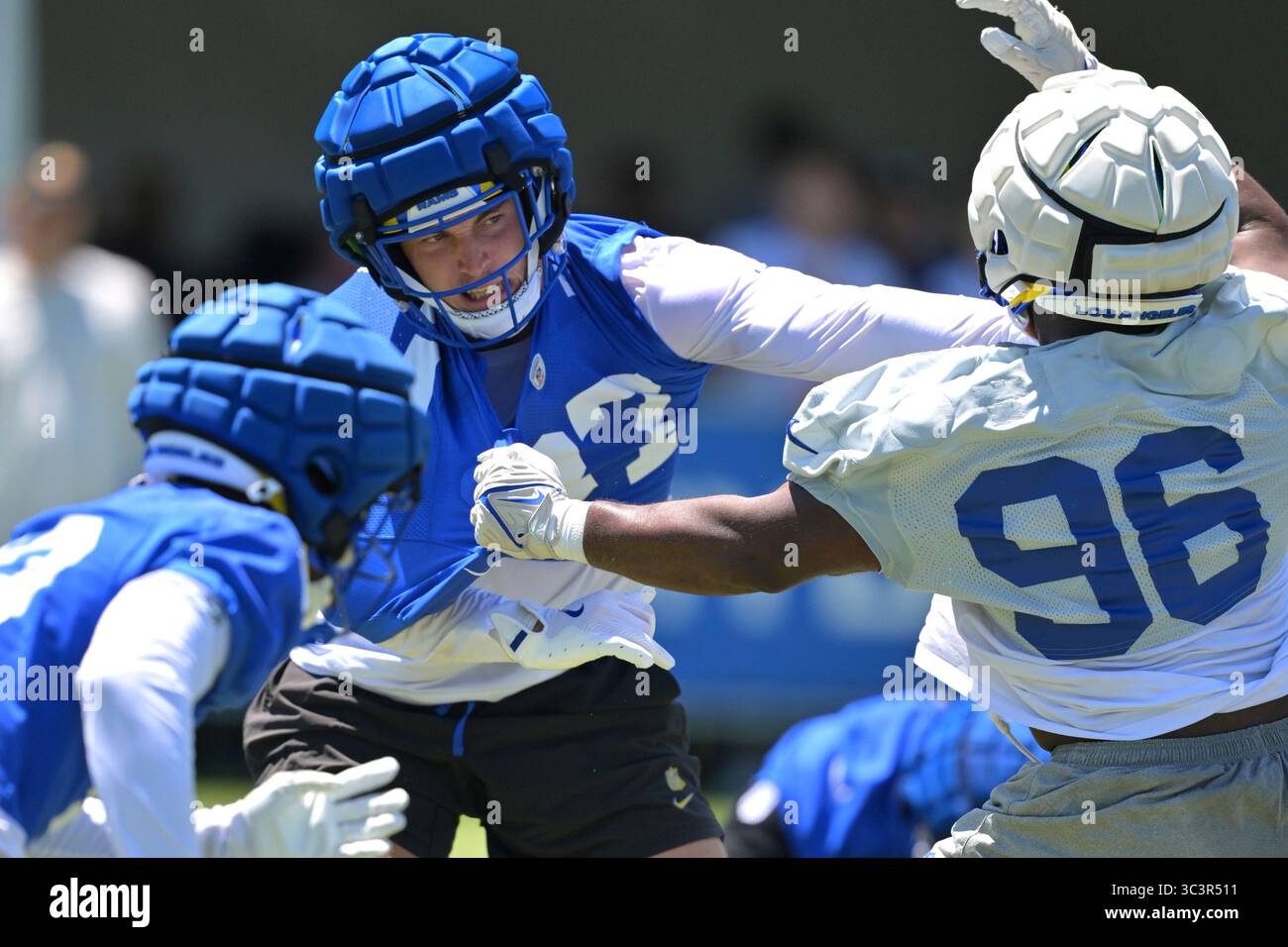 Los Angeles Rams tight end Davis Allen and Rams' linebacker Keir Thomas ...