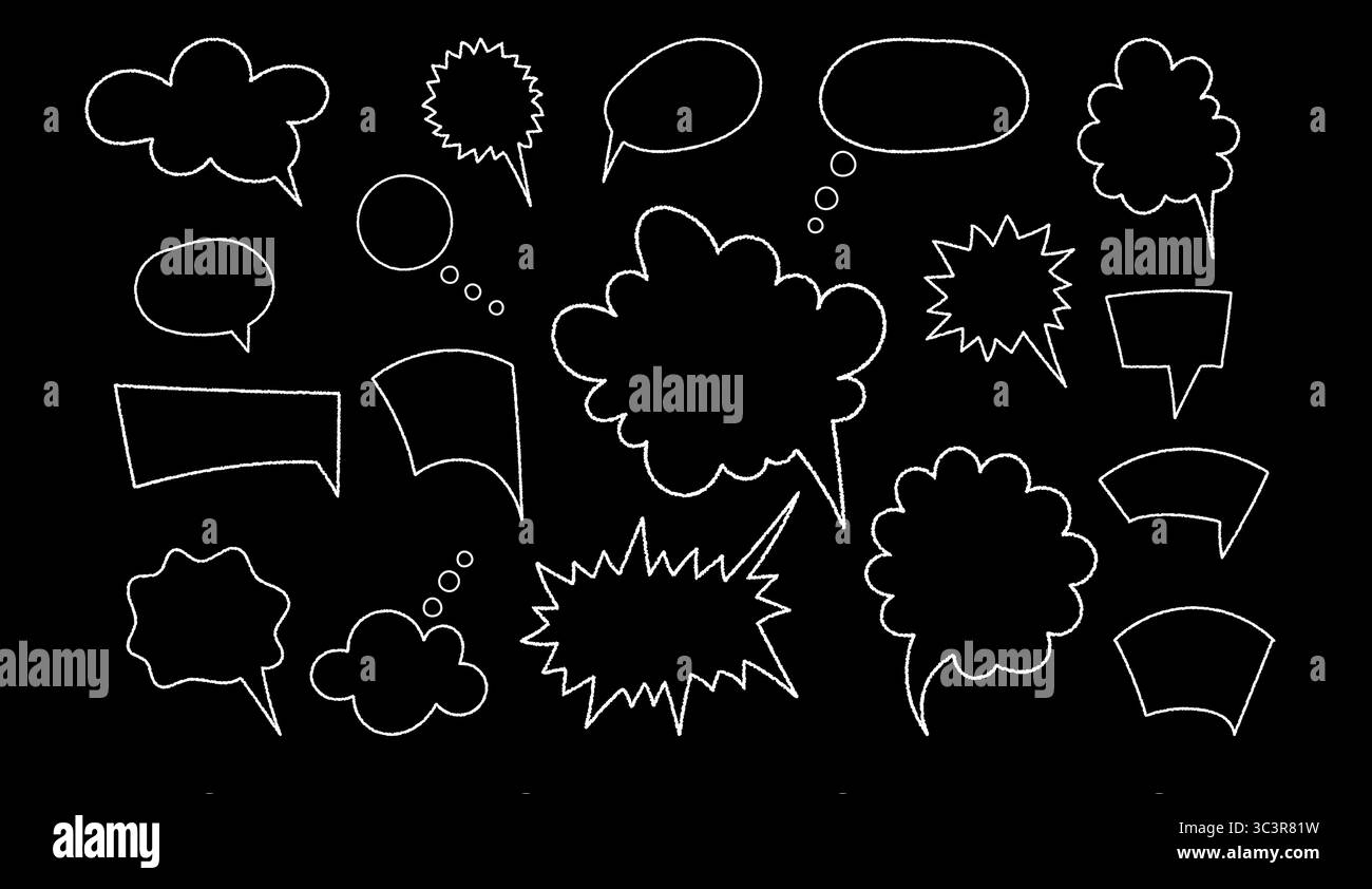 An assortment of speech bubbles displayed against a black background ...