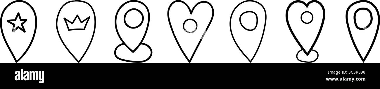 Different simple location markers are displayed in various shapes ...