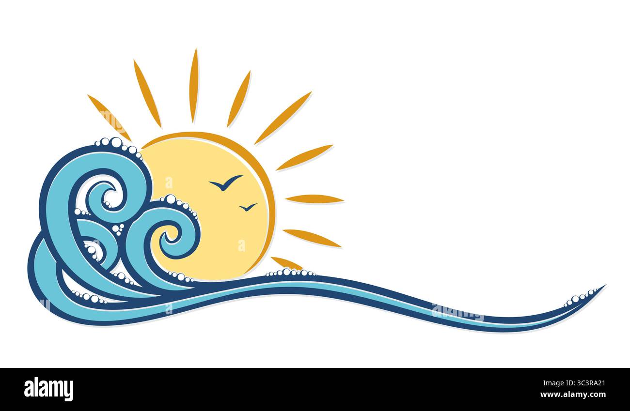 Dawn of the sun with a big blue wave Stock Vector Image & Art - Alamy