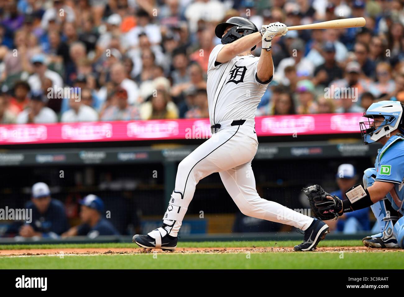 Detroit Tigers' Jake Rogers watches after hitting a single during the ...