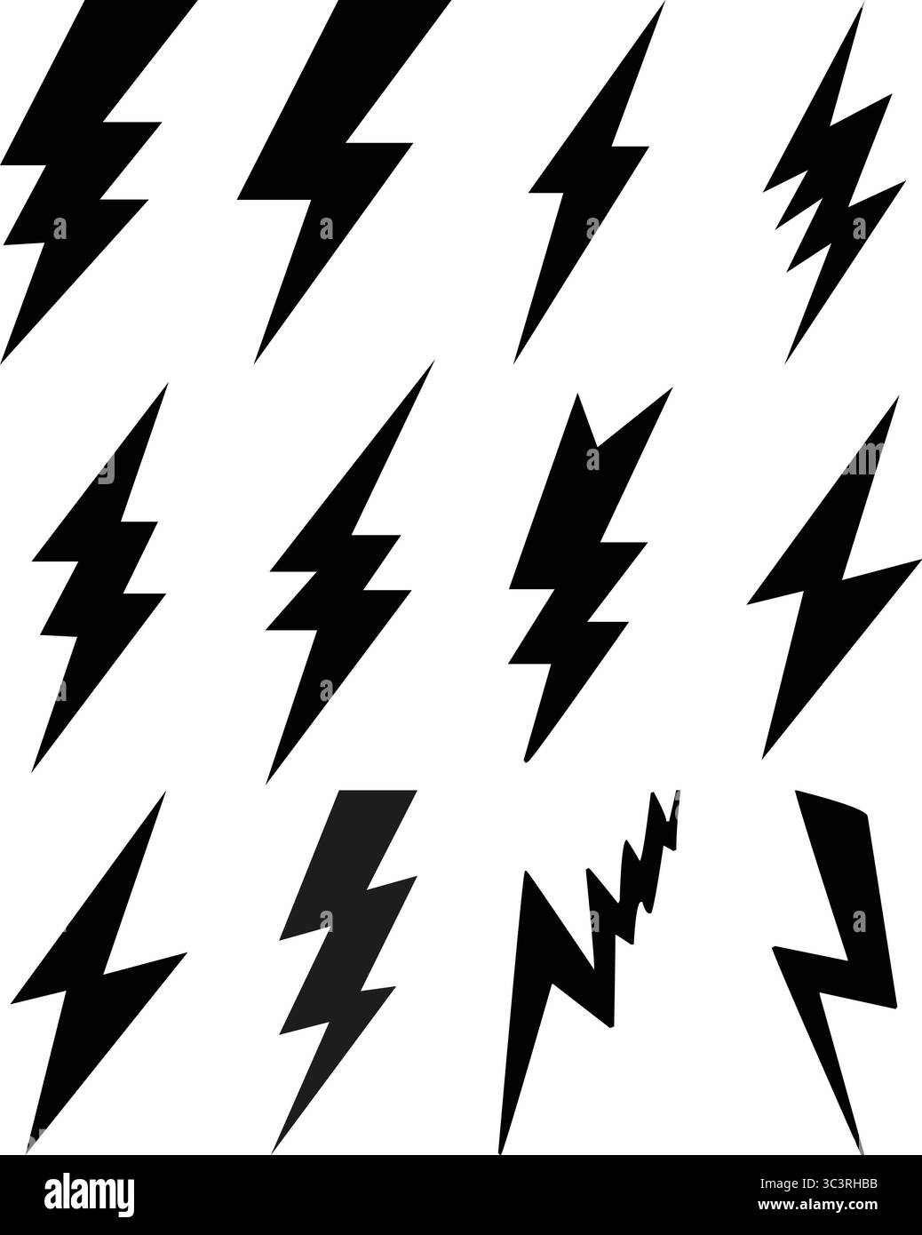 Black Lightning Bolt Icon Set – High-Resolution Vector Collection of Thunderbolt Symbols ...