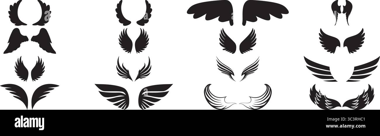 Black Wing Silhouette Vector Icon Set – Angel Wing Design Collection ...