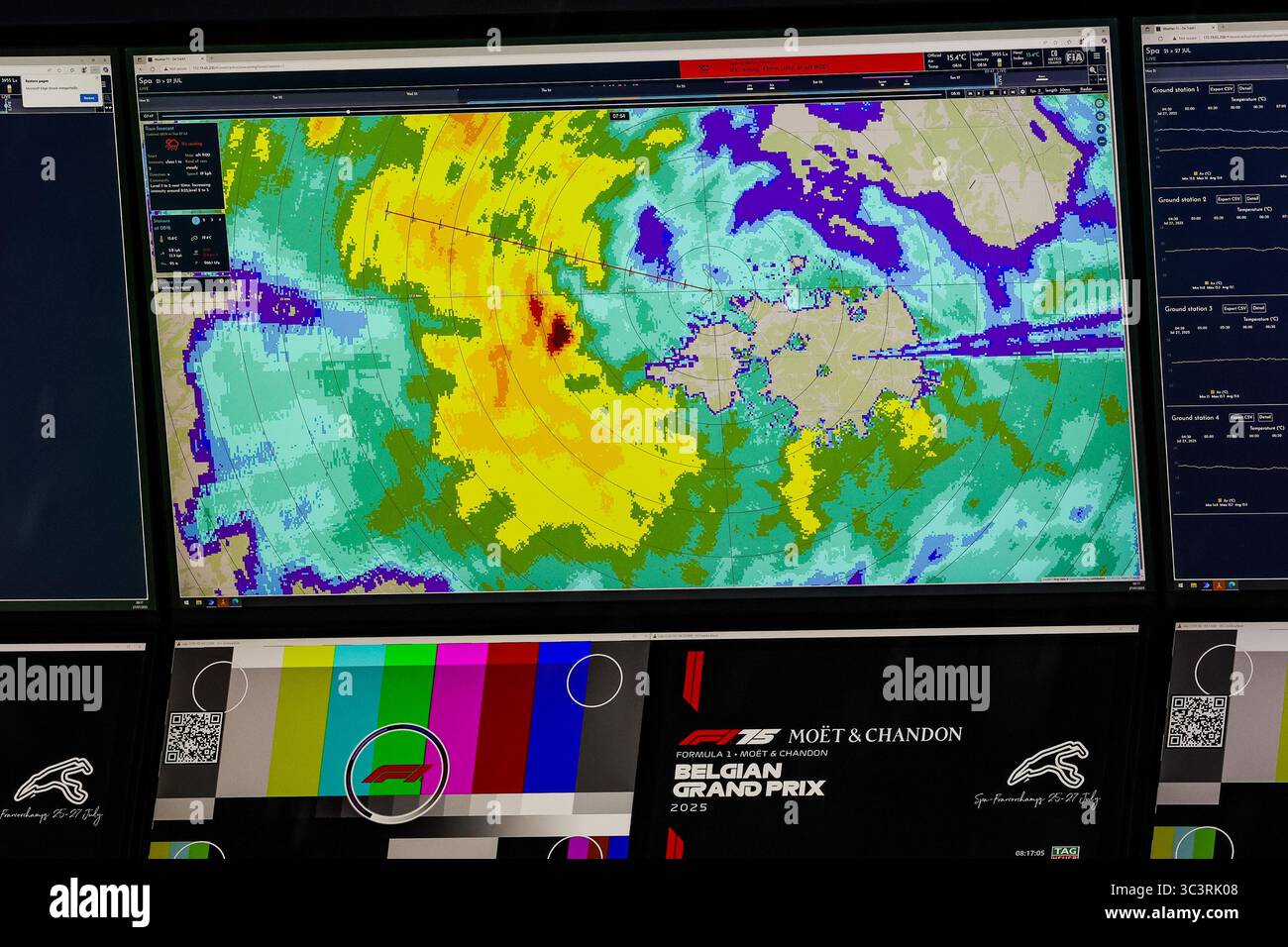 Rain radar on the engineer pitwall during the 2025 Formula 1 Belgian ...