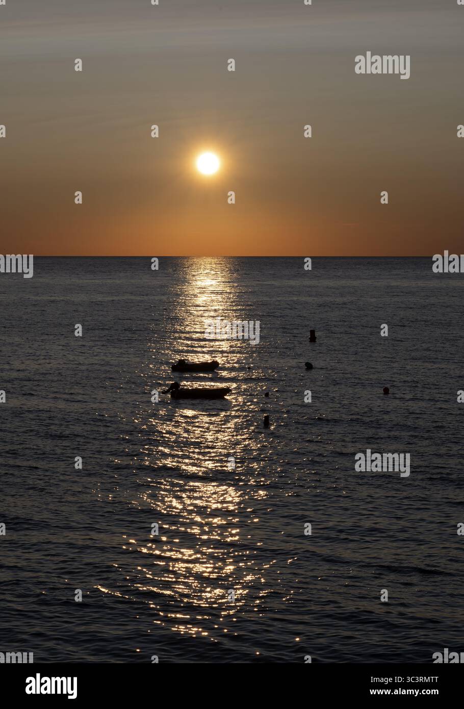 Boats, sunset at the sea, evening mood, atmospheric, Etretat, Normandy ...