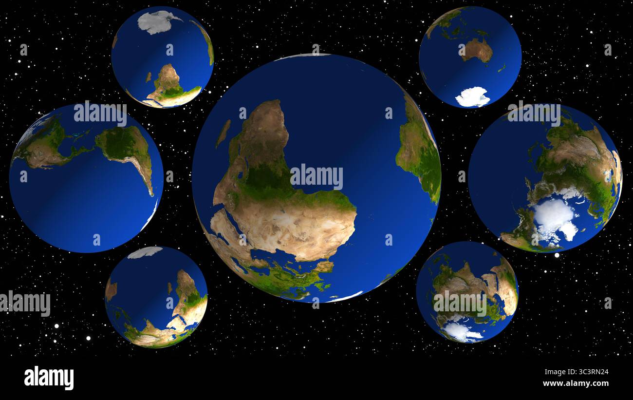 Many Earth planets. Computer generated 3d render Stock Photo - Alamy