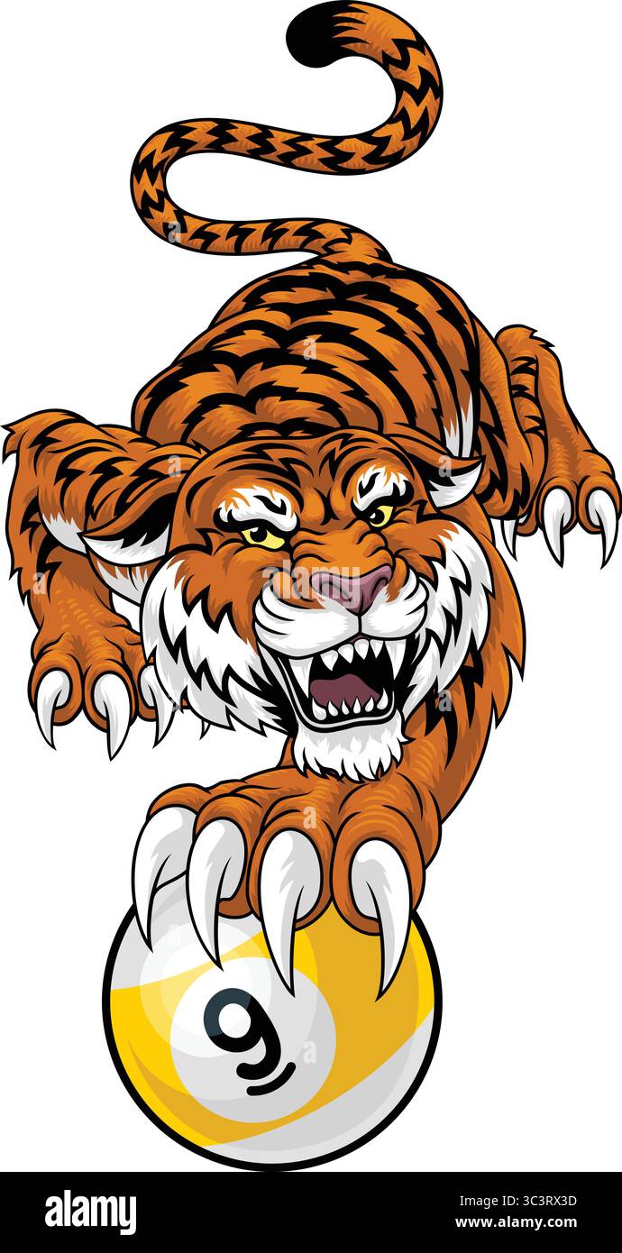 Tiger and 9 Ball Nine Ball Pool Cartoon Mascot Stock Vector Image & Art ...
