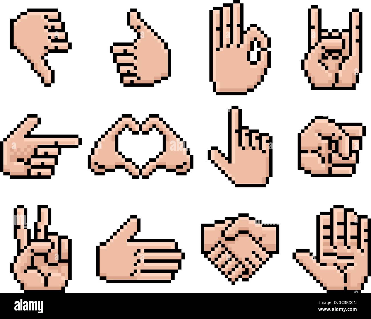 Retro Pixel Art Hands Icon Set Stock Vector Image & Art - Alamy