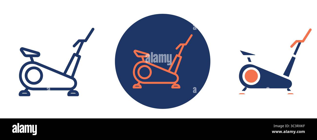 Three different types of exercise bikes are shown in a row. The bikes ...