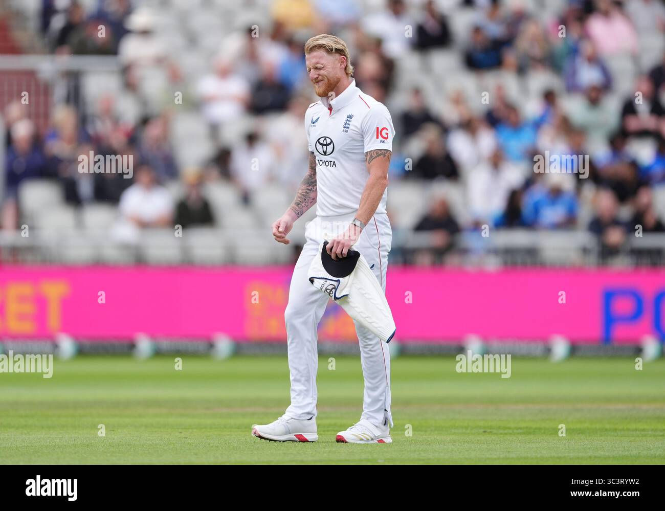 England's captain Ben Stokes after bowling his first over during day ...