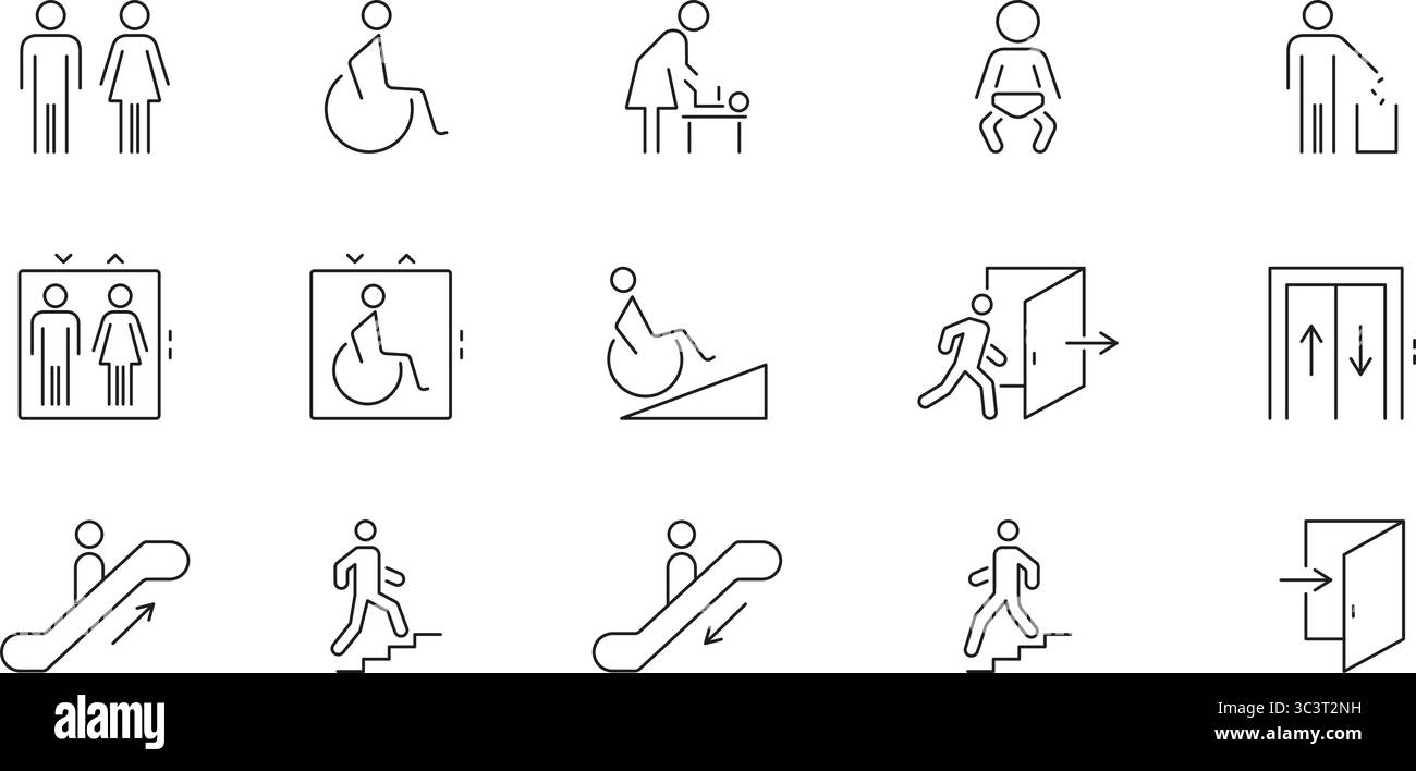 Public Facility Accessibility And Navigation Icons Set. Wayfinding ...
