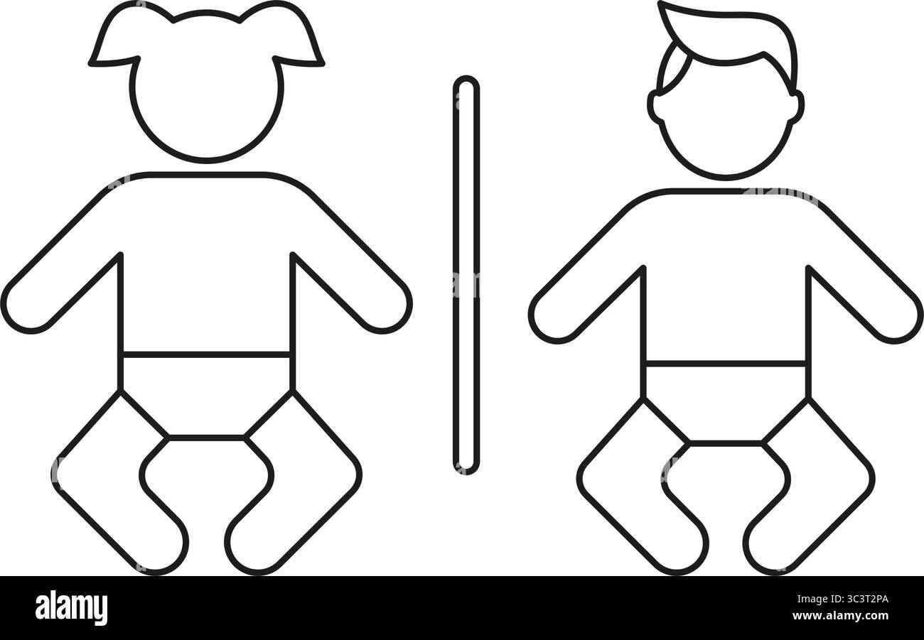 Baby Girl and Boy WC Line Icon. Diaper Changing Room Restroom Sign for ...
