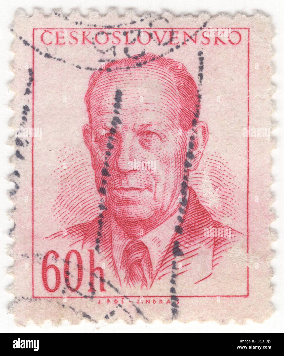 CZECHOSLOVAKIA - 1953 June 19: 20 haléř dark violet-brown postage stamp ...