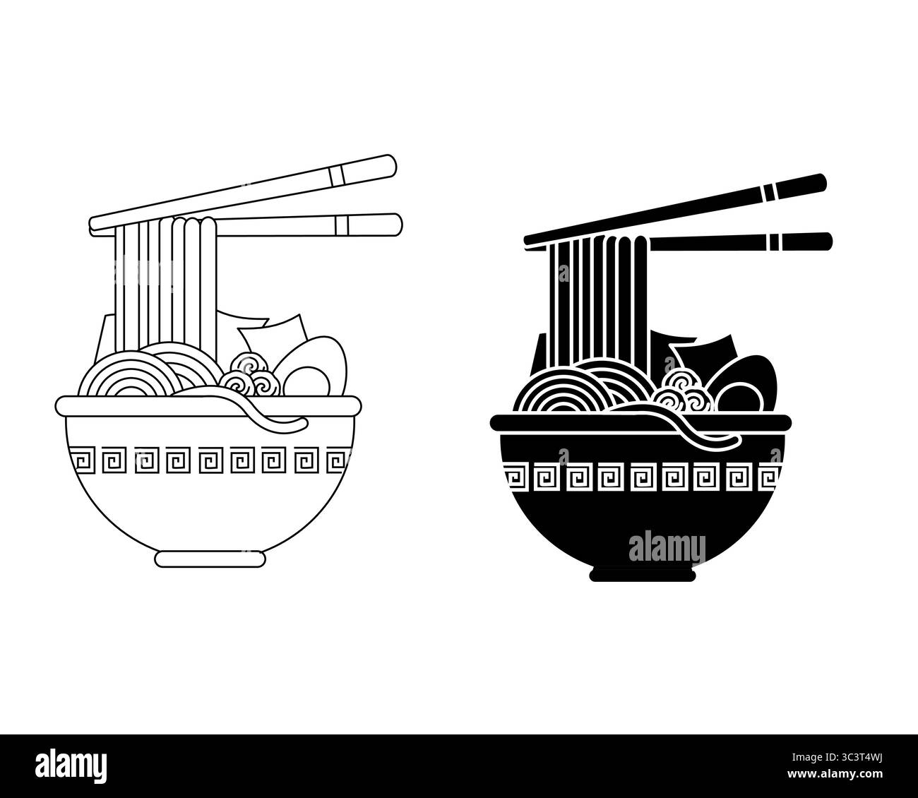Ramen Noodle Bowl Icon with Chopsticks, Outline and Silhouette Style ...