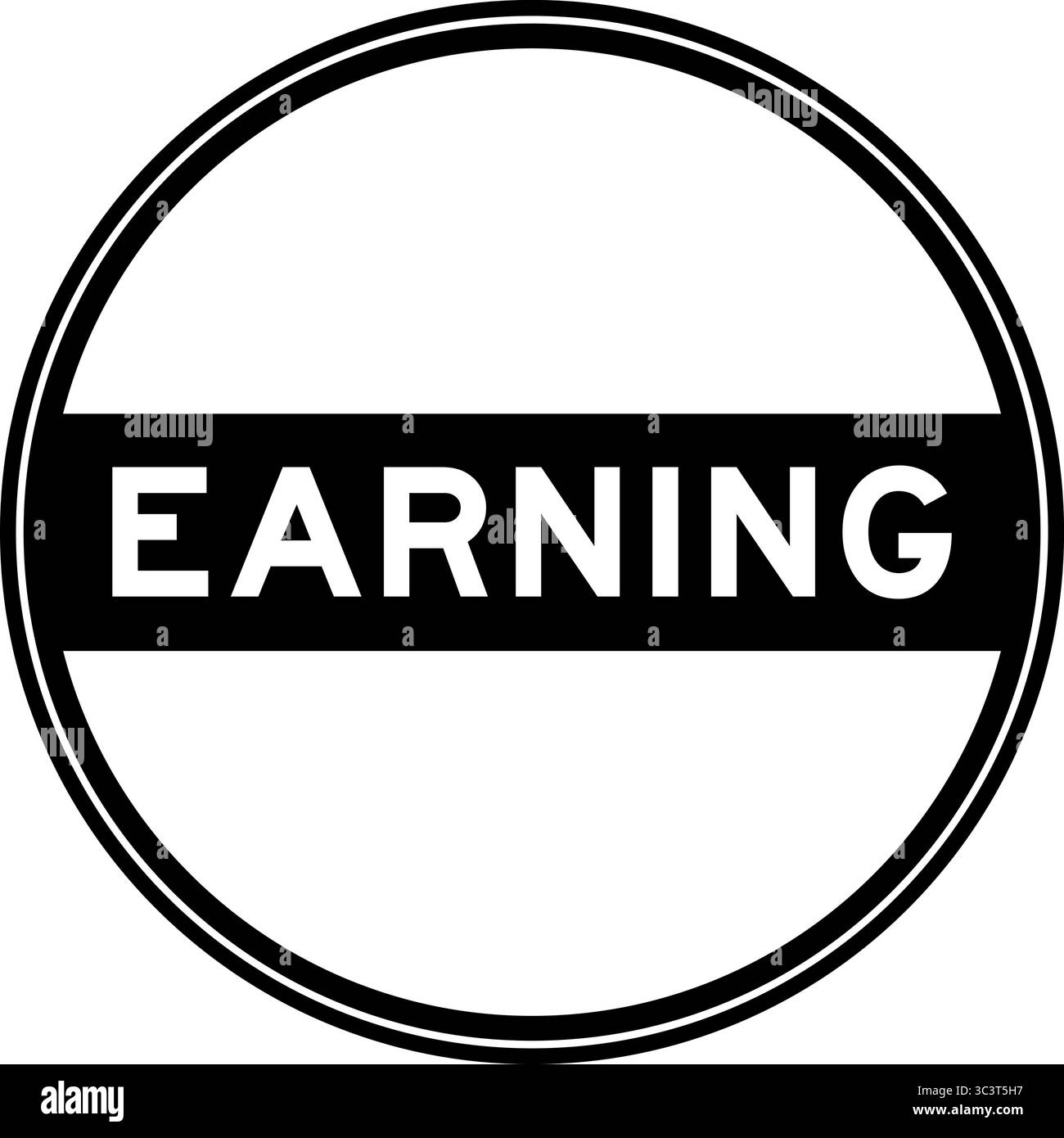 Black color round seal sticker in word earning on white background ...