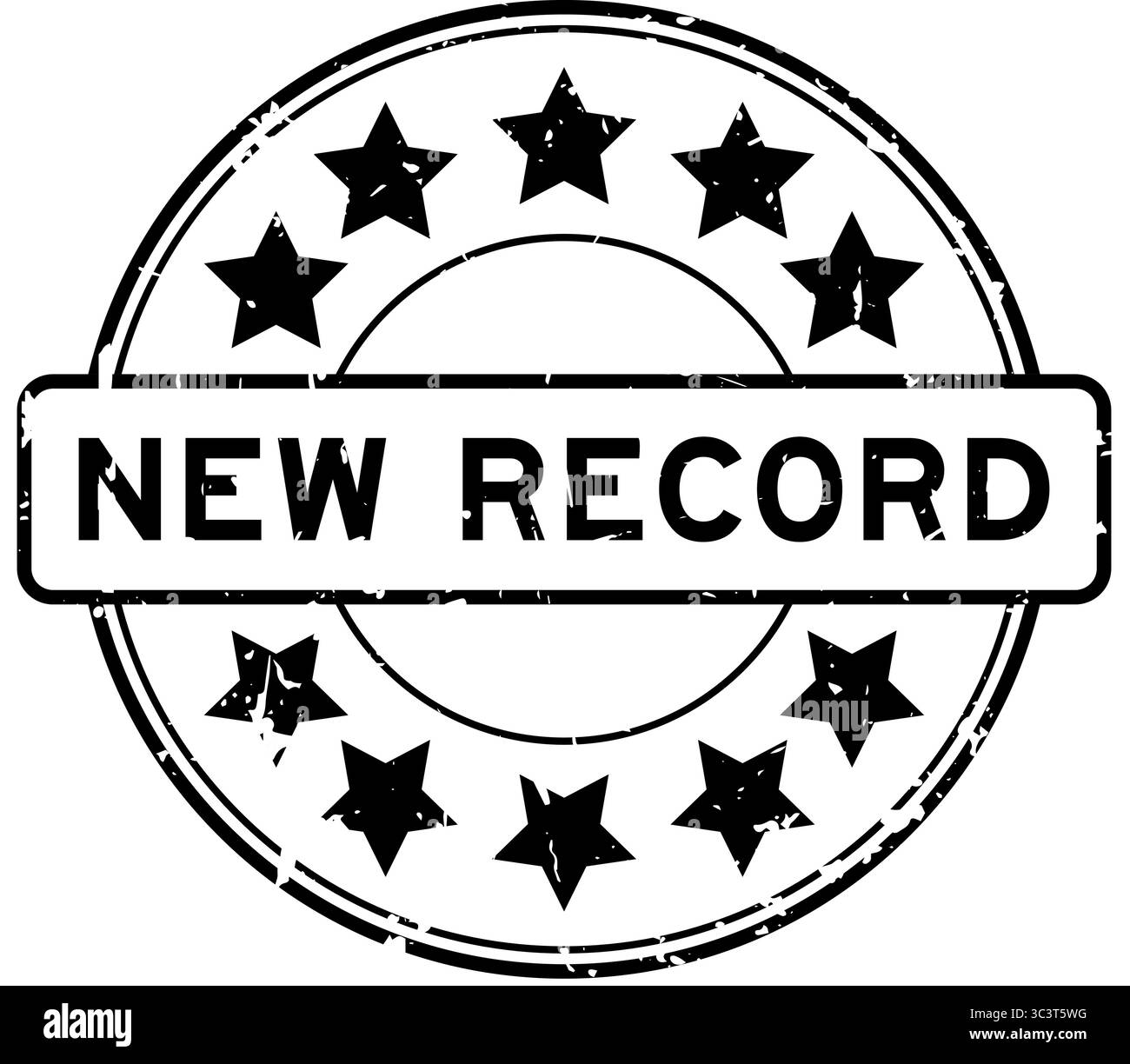 Grunge black new record word round rubber seal stamp on white ...
