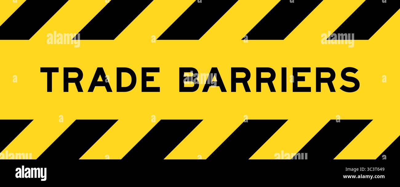 Yellow and black color with line striped label banner with word trade ...