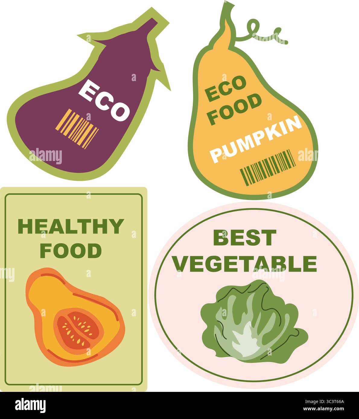 Eco food labels featuring vegetables and healthy food symbols Stock ...