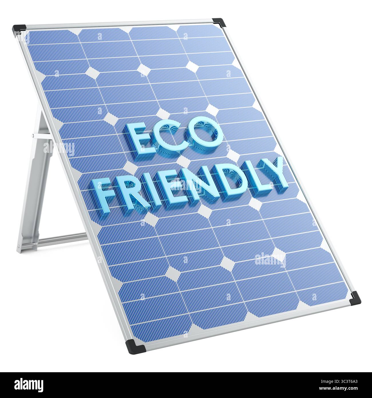 Solar panel with eco friendly text. 3D rendering isolated on white ...