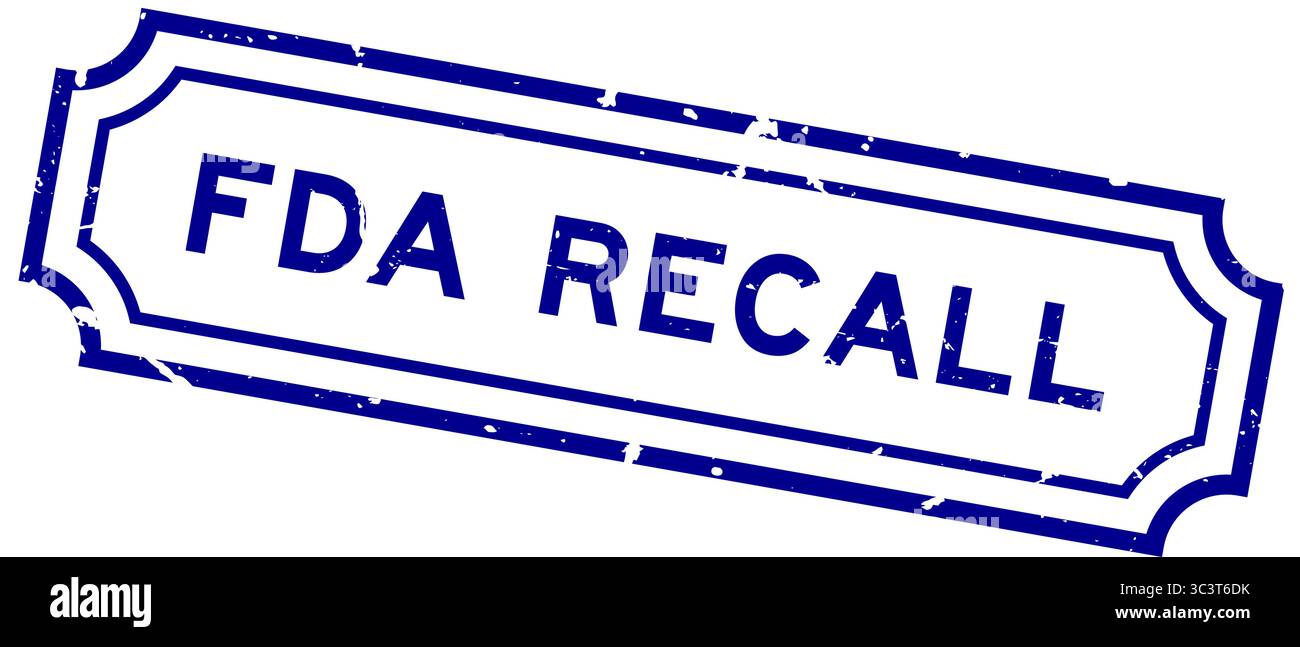 Grunge blue FDA recall word square rubber stamp on white background ...