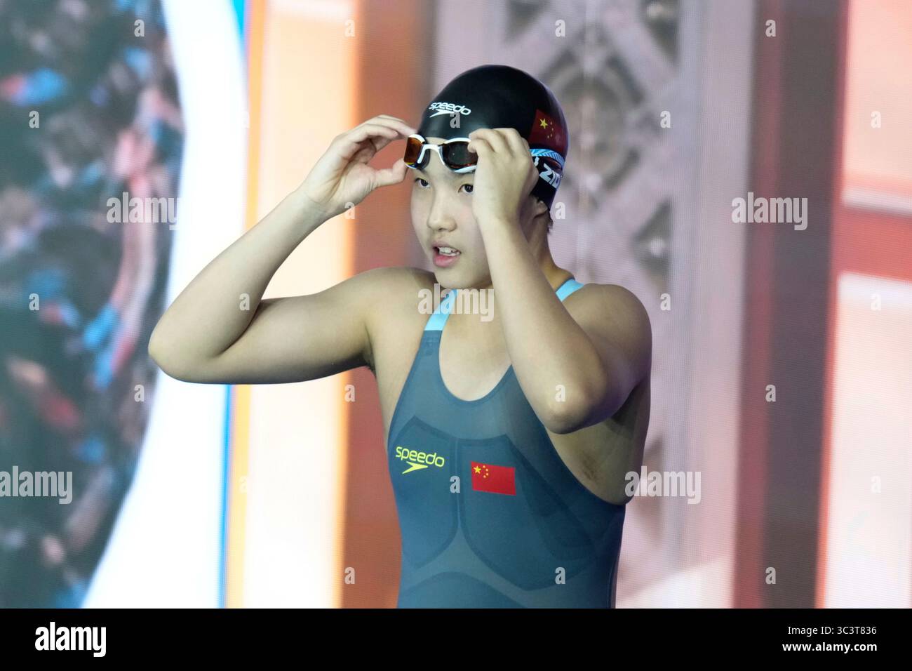 Yu Zidi of China prepares to compete in the women's 200-meter medley ...