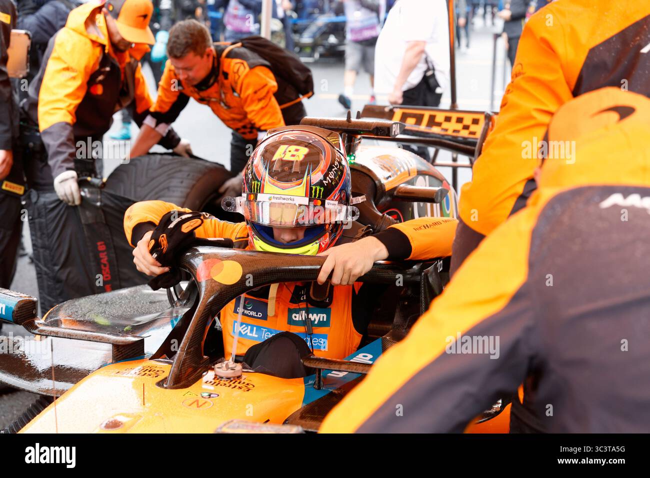 McLaren driver Oscar Piastri of Australia gets into his car during the ...